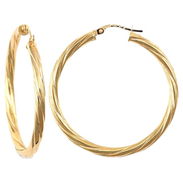 9ct Yellow Gold 3mm Round-Tube Twisted Creole Hoops P702-198