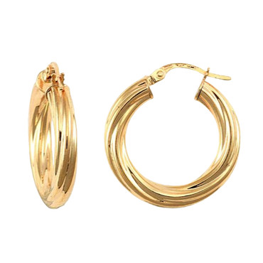 9ct Yellow Gold 4mm Round-Tube Twisted Creole Hoops P702-201