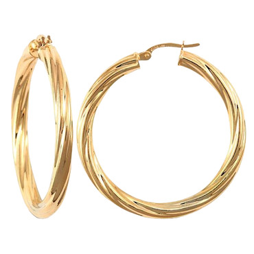 9ct Yellow Gold 4mm Round-Tube Twisted Creole Hoops P702-204