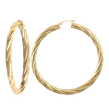 9ct Yellow Gold 5mm Round-Tube Twisted Creole Hoops P702-212