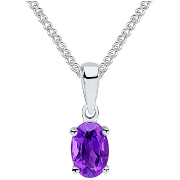 9ct White Gold Oval Amethyst Claw 6 x 4mm Pendant 62-51-104