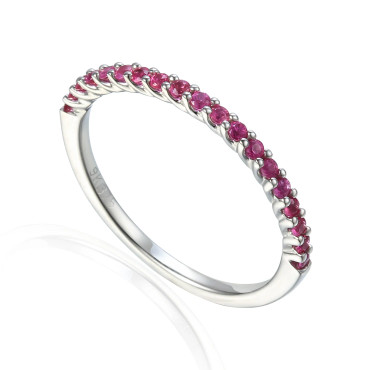 Ruby Half Eternity Ring Round 9Ct White Gold 710-010