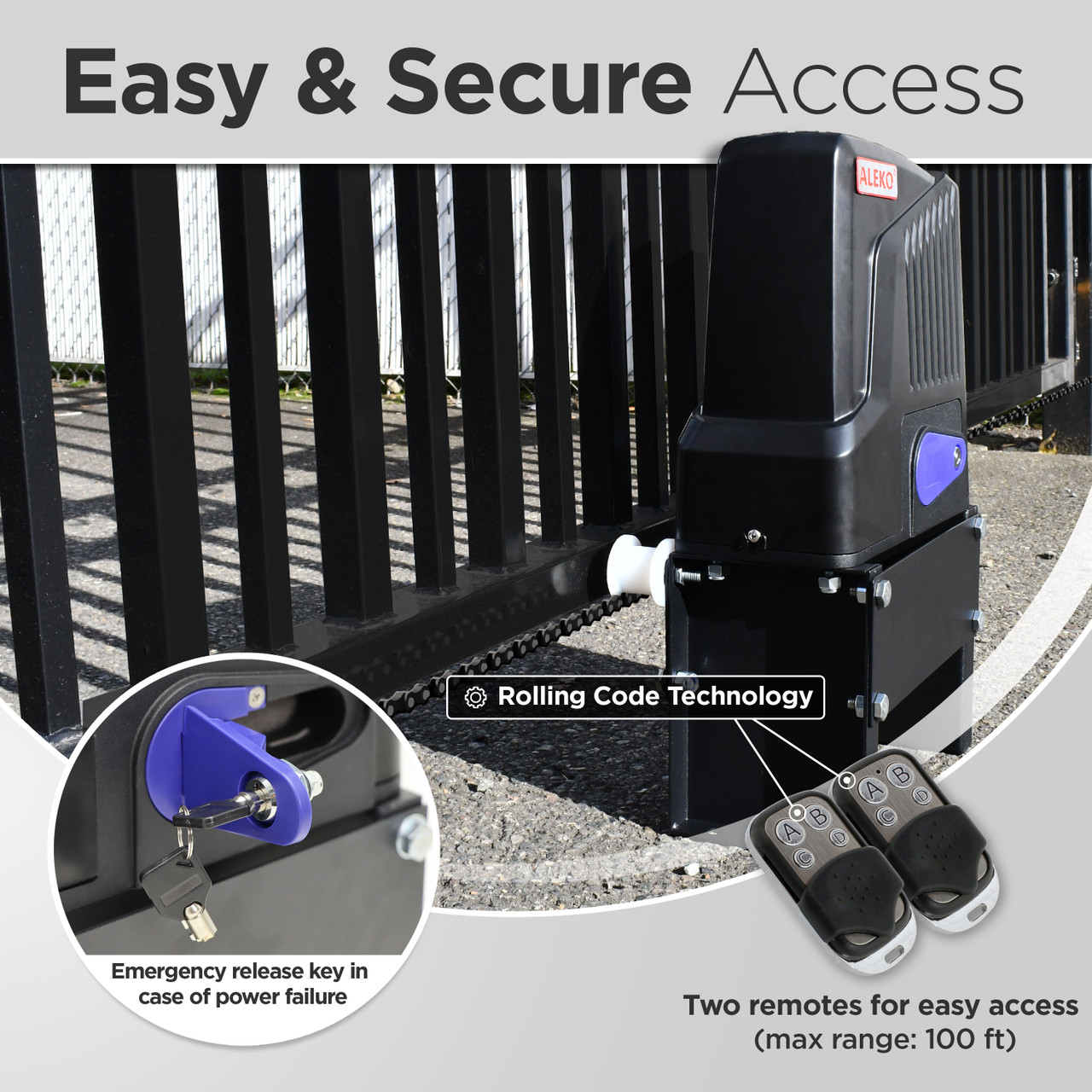 Chain-Driven Sliding Gate Opener – AC1100 60W Solar Kit