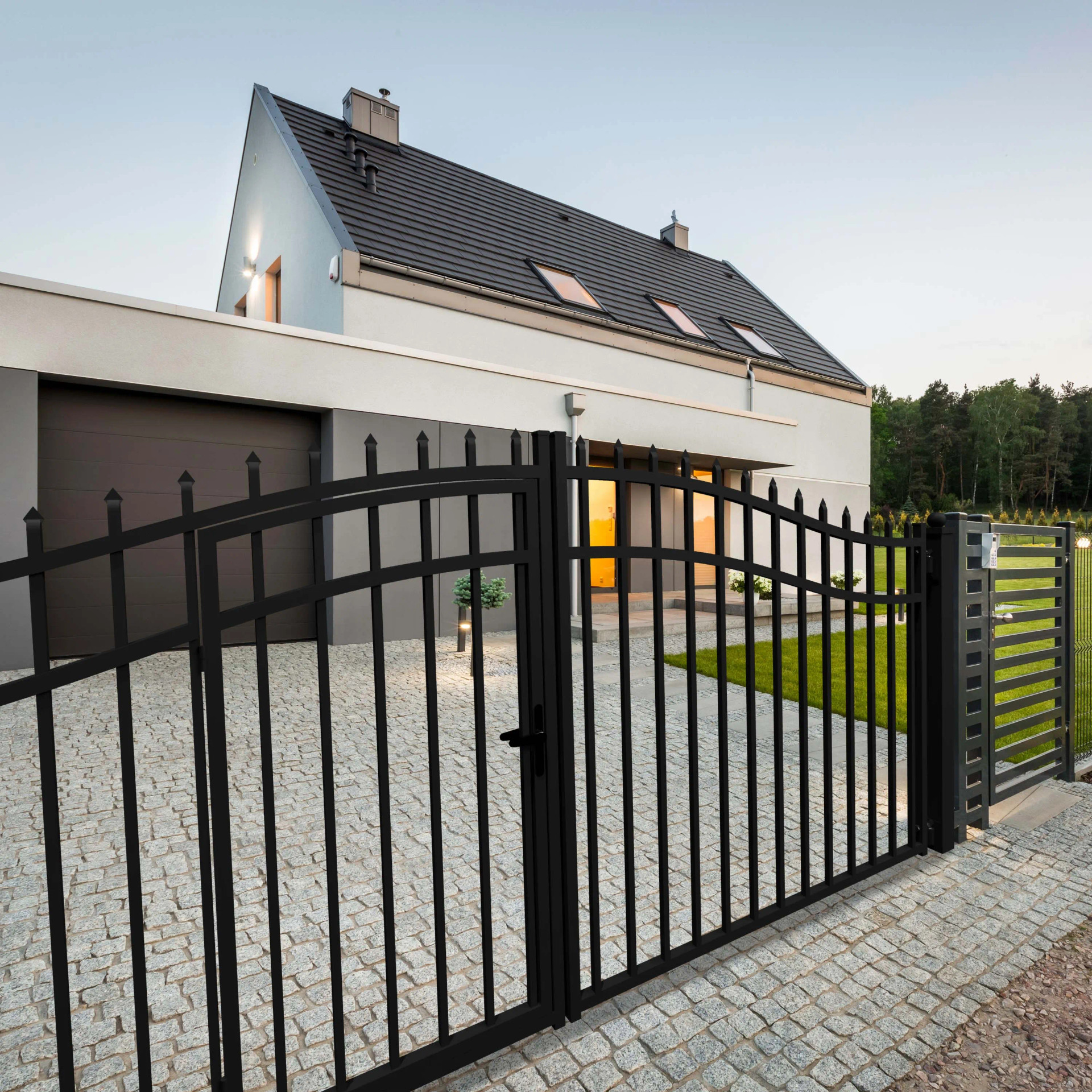 Steel Dual Swing Driveway Gate with Built-In Pedestrian Door - VIENNA ...