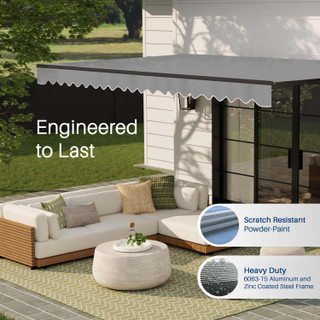 Caribbean Motorized Patio Awning - Black Frame - Silver Gray