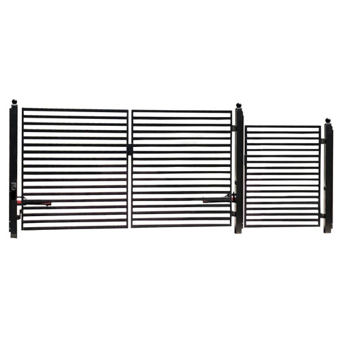 Steel Dual Swing Driveway Gate - MILAN Style - 18 ft with Pedestrian ...
