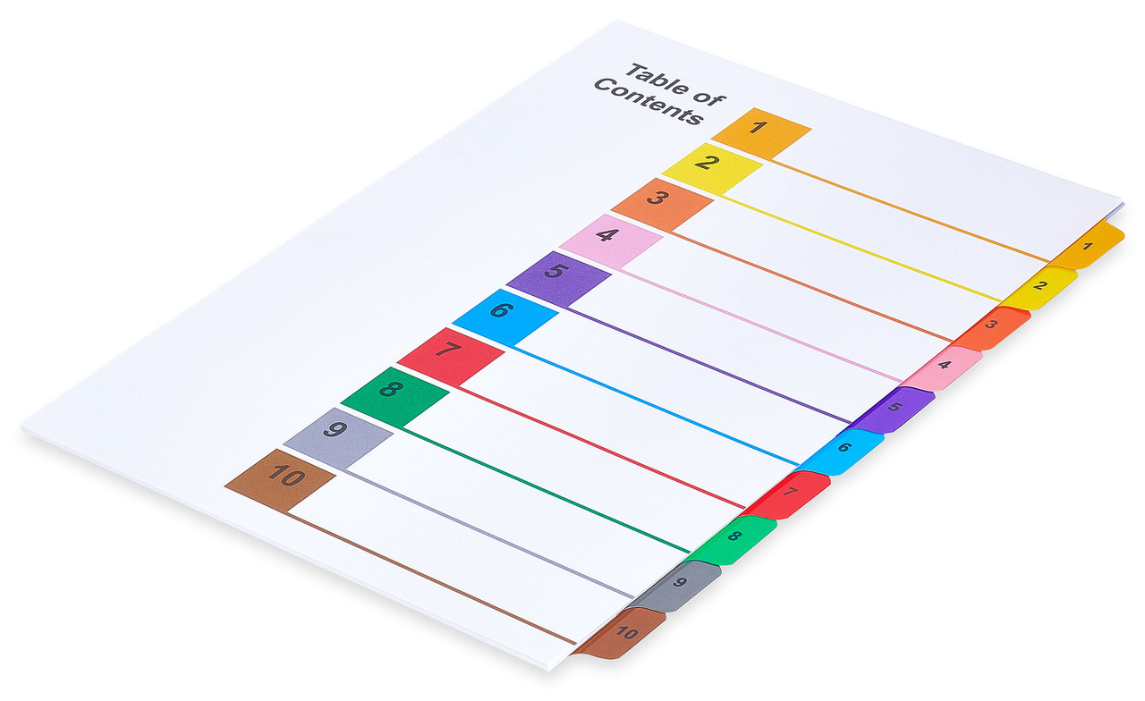 A4 1-10 Multi-Color Tabs | Free Shipping On Orders Of $500