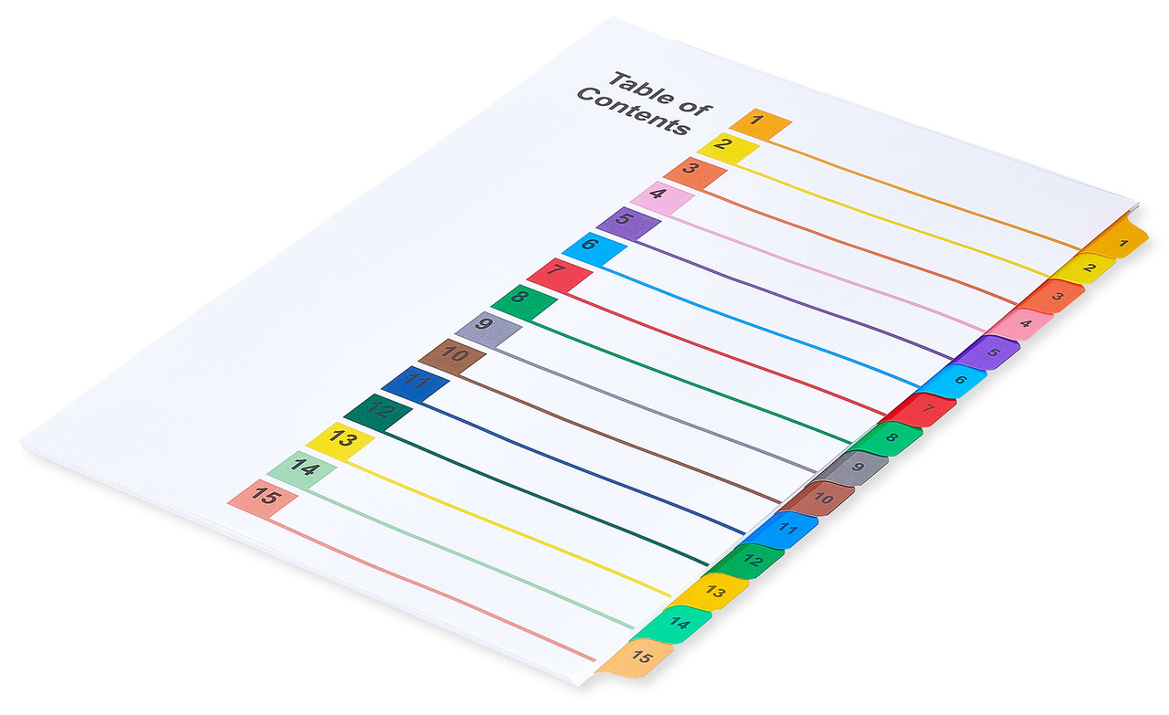 A4 1-15 Multi-Color Tabs | Free Shipping On Orders Of $500