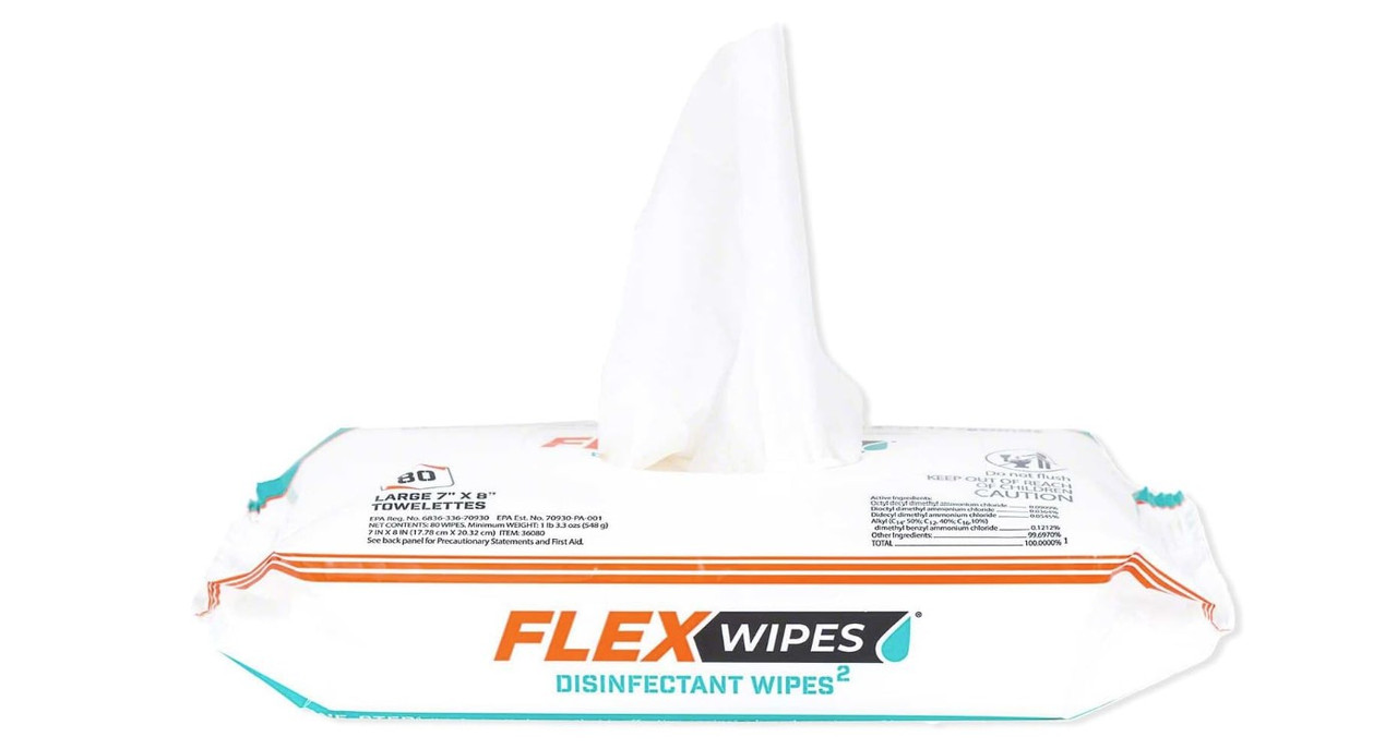 Flex Wipes 92080 No Rinse Disinfectant/Sanitizing Wipes 80 Count, 12 ...