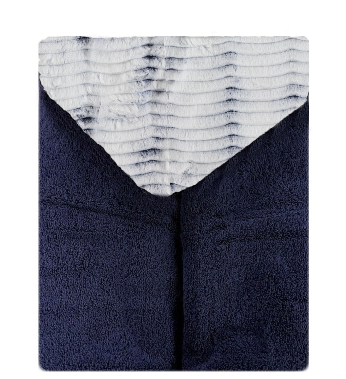 Navy & Luxe Cuddle Zigzag White Navy Hooded Towel - Delore