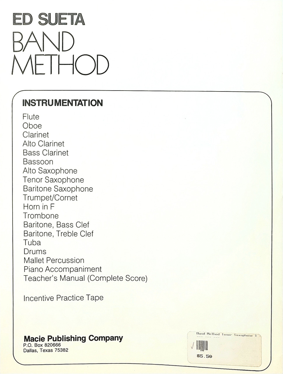 Ed Sueta Band Method Tenor Saxophone Book 1 at Piano Gallery Superstore