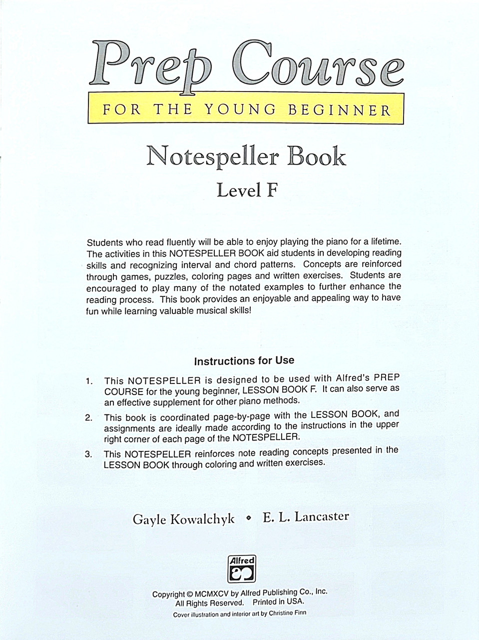 Alfred's Basic Piano Library Prep Course Notespeller Book Level F at ...