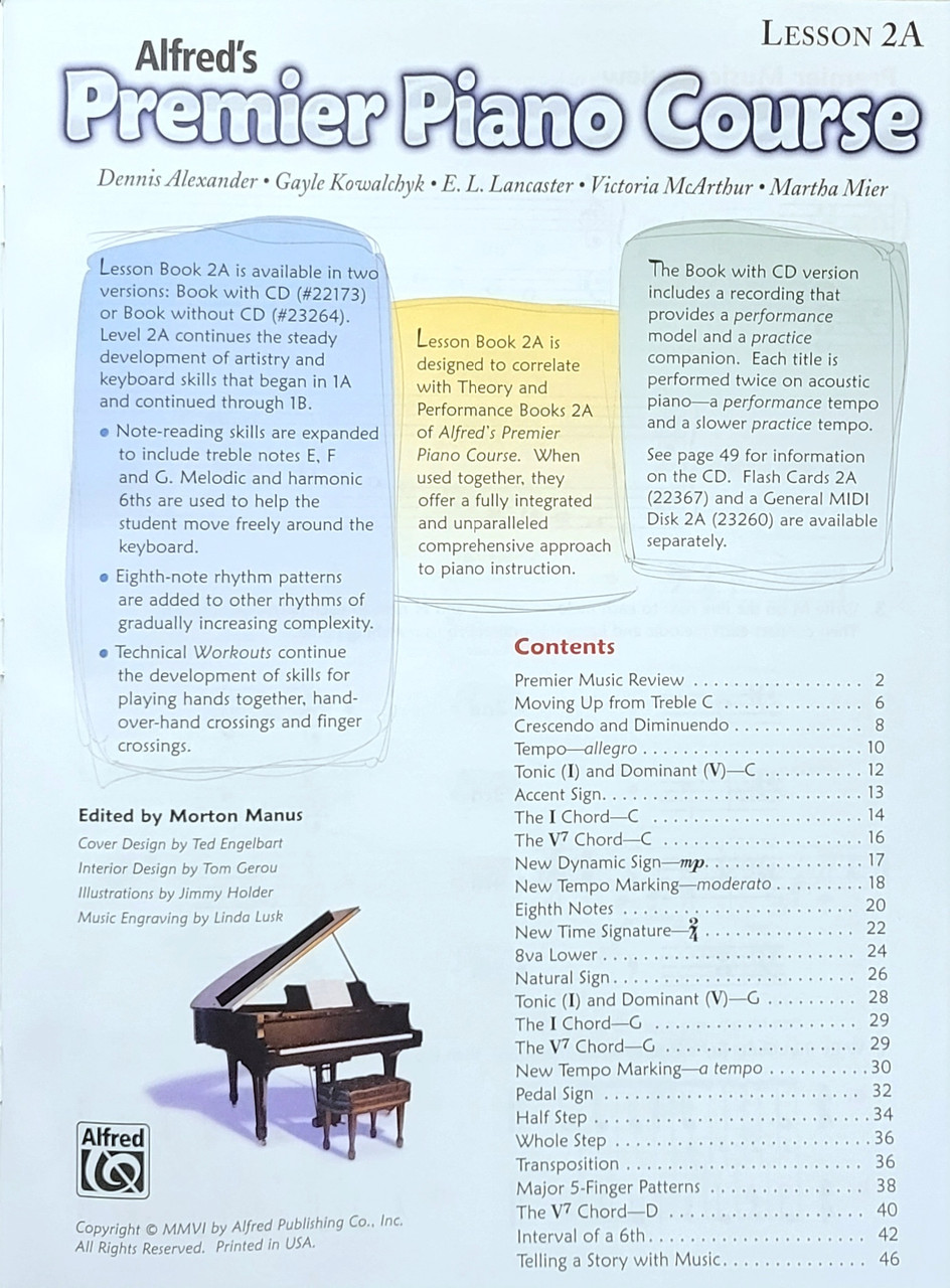 Alfred's Premier Piano Course Lesson 2A at Piano Gallery