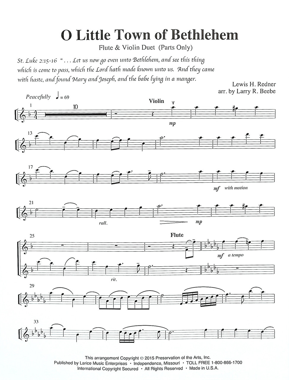 O Little Town of Bethlehem - Flute and Violin Duet with Piano ...