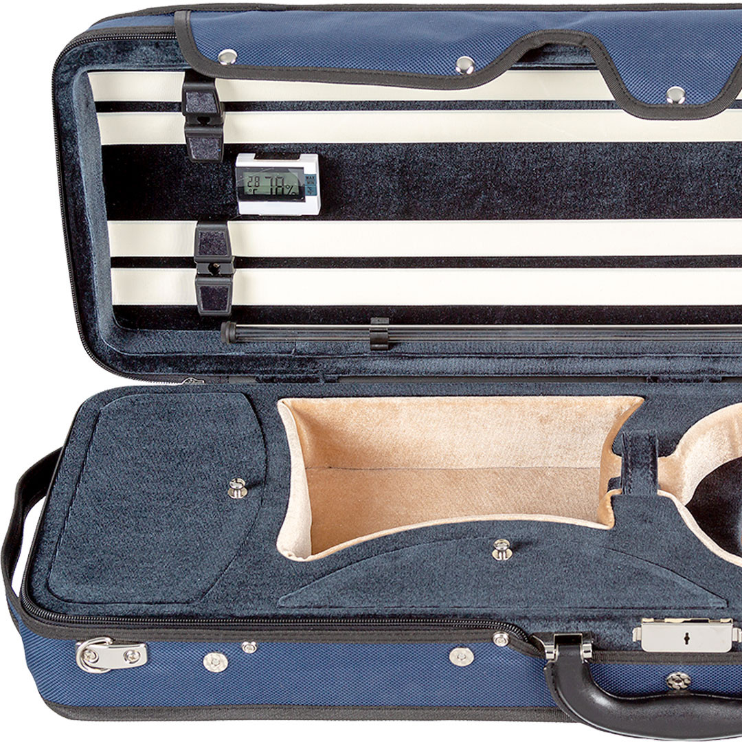 CC475 Oblong Violin Case - Blue with Blue and Gold Interior at Piano ...