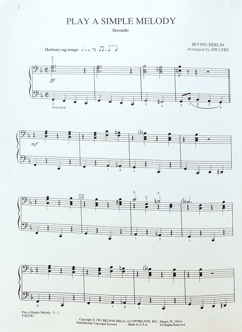 USED SHEET MUSIC - Play a Simple Melody - Sing-Along Pop Piano Duets ...