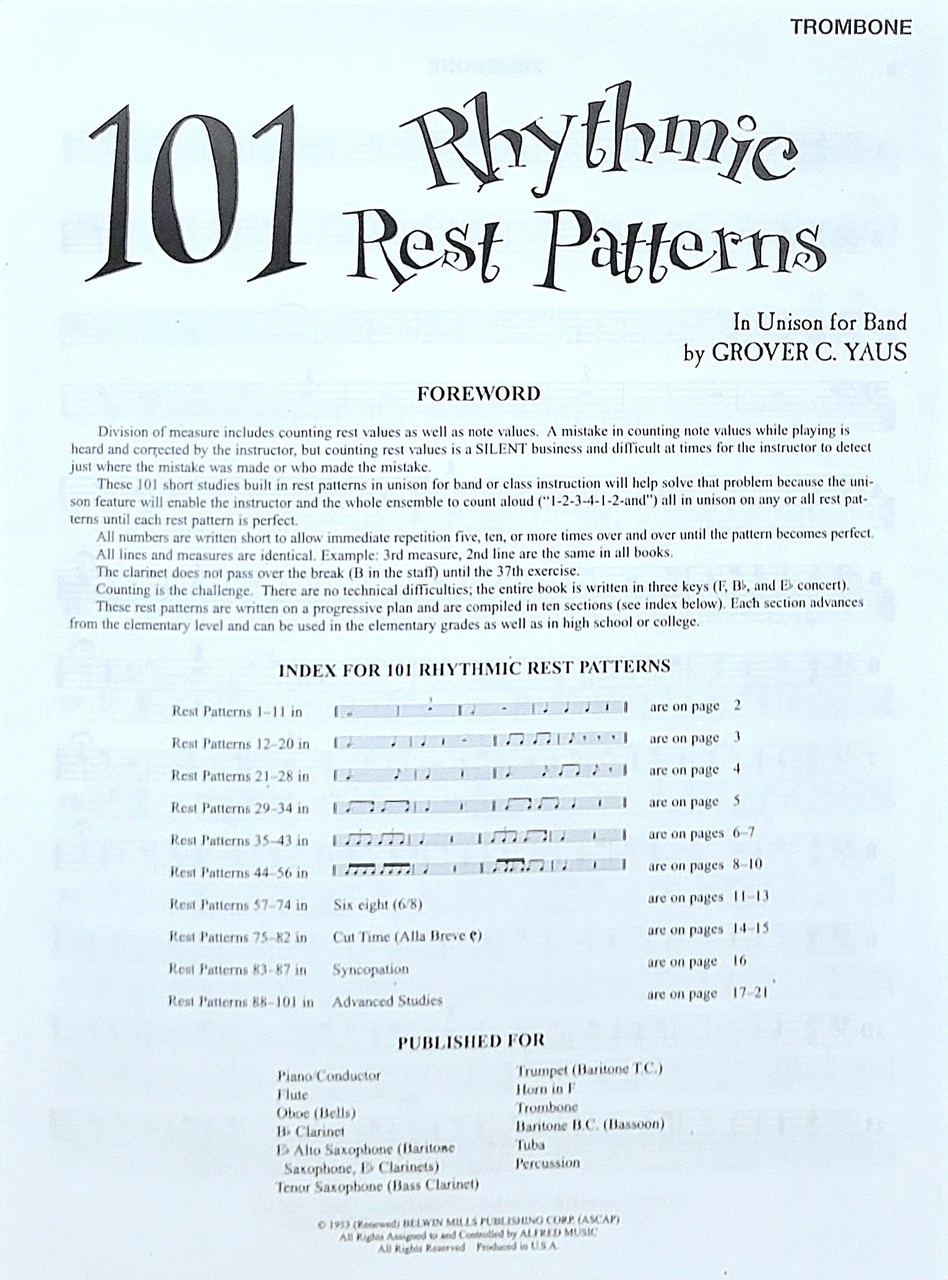 Rhythmic Rest Patterns 101 - Trombone - Piano Gallery
