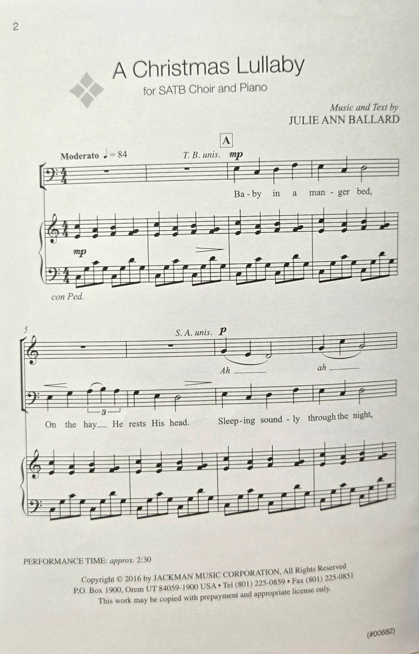 A Christmas Lullaby - SATB Choir and Piano Sheet Music - Piano Gallery
