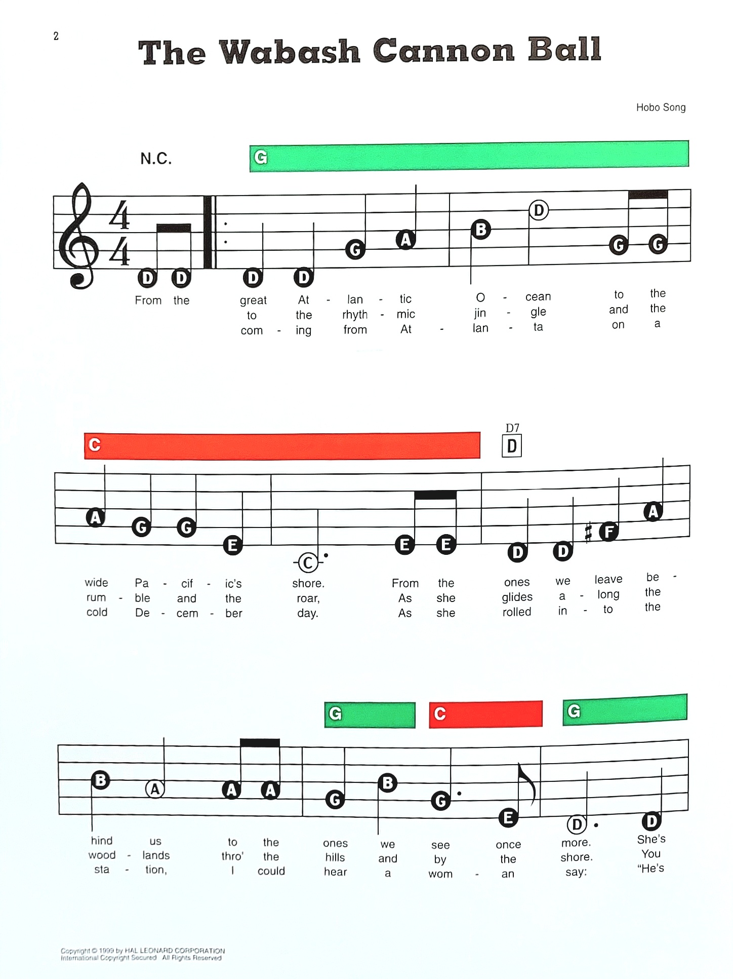 The Wabash Cannon Ball - Lowrey EZ Play Sheet Music - Piano Gallery