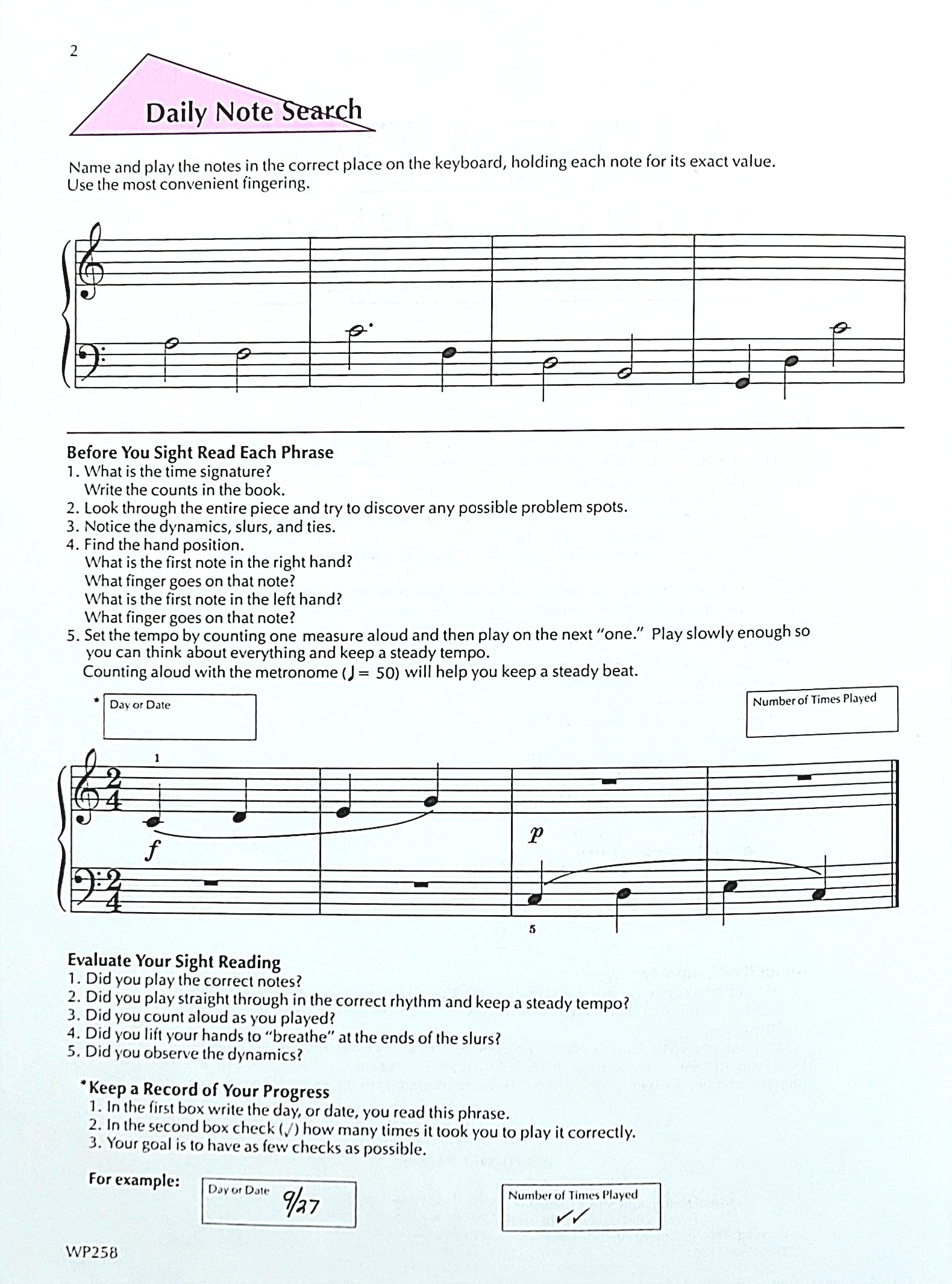 A Line a Day - Sight Reading - Level 1 - Piano Gallery