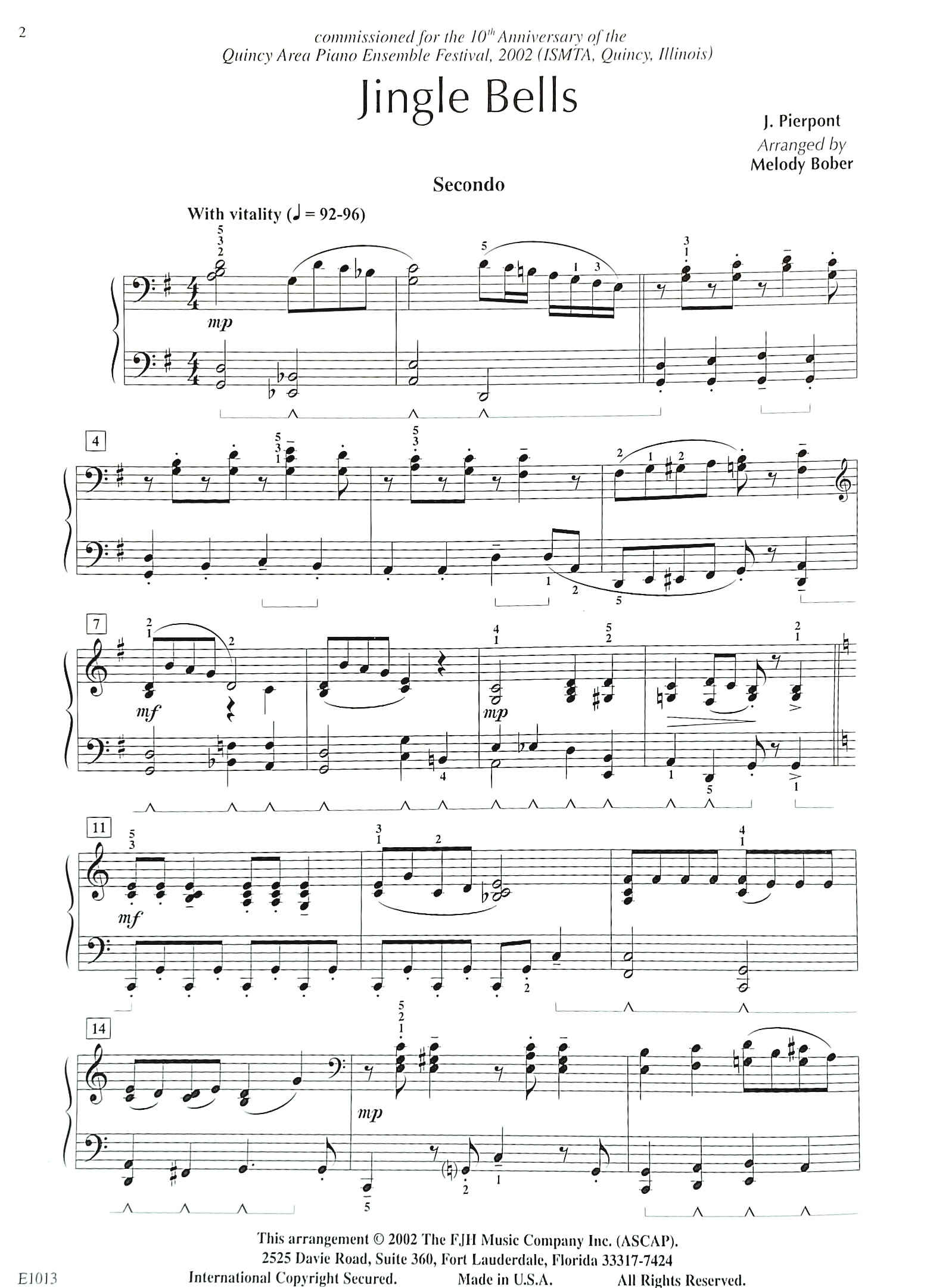 Jingle Bells Piano Sheet Music - DUET - One Piano, Four Hands - Piano ...