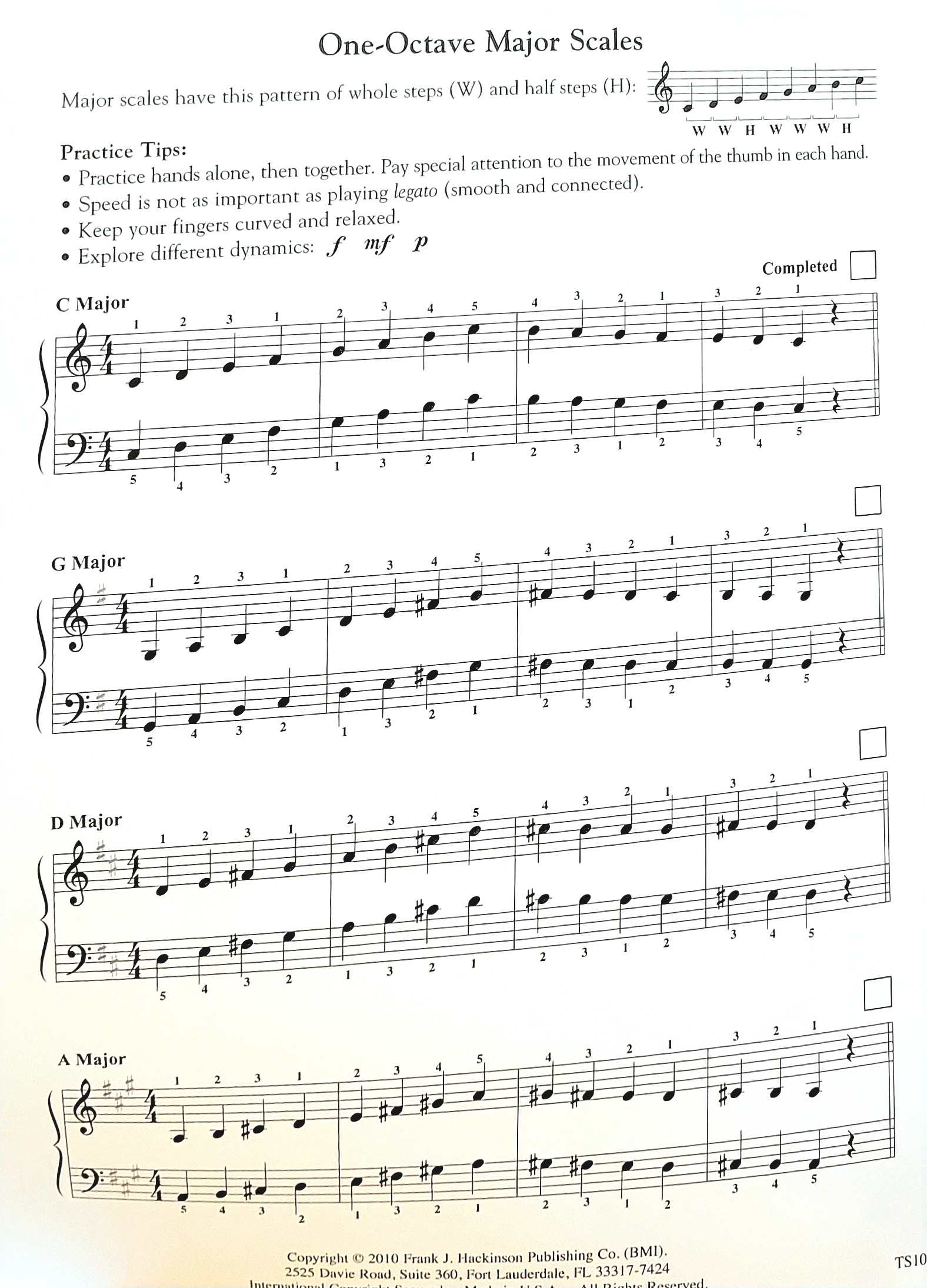 One-Octave Major Scales and Arpeggios - Technique Sheet No. 4 - Piano ...