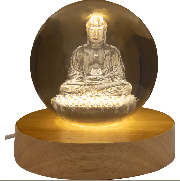 Crystal Ball - Laser engraved w/ Buddha - inspired living