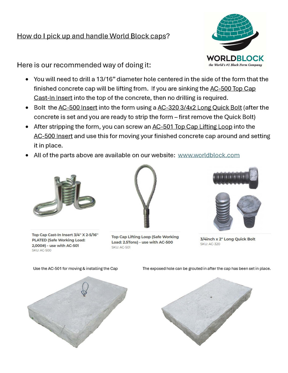 V-Interlock - Top Cap Form - 72 inch - World Block Inc.