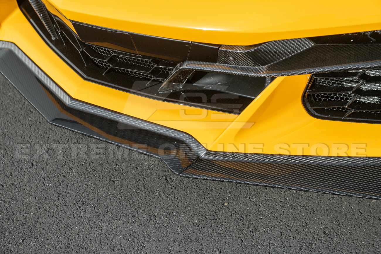 FLIP-1043-BKCF | 3-Piece Carbon Fiber Front Splitter for 2023+ C8 ...