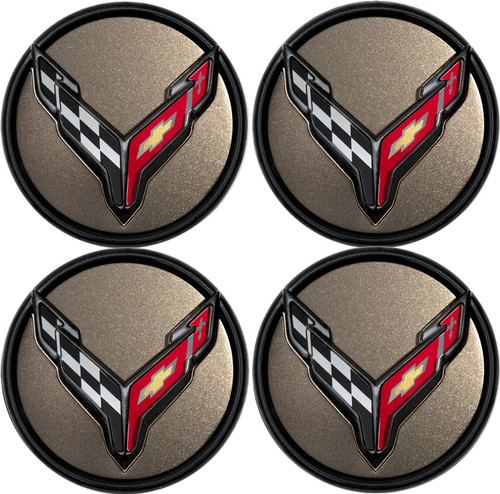 20-26+ C8 Corvette Tech Bronze Cross Flag Logo Center Cap Kit (Includes ...