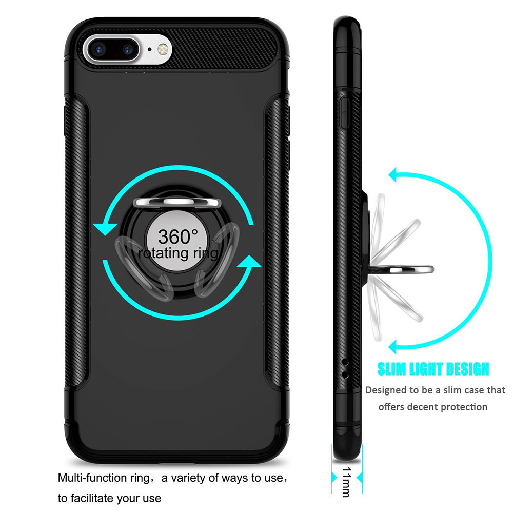 Black iPhone 7 Plus / iPhone 8 Plus Protective 360 Degree Ring Stand ...
