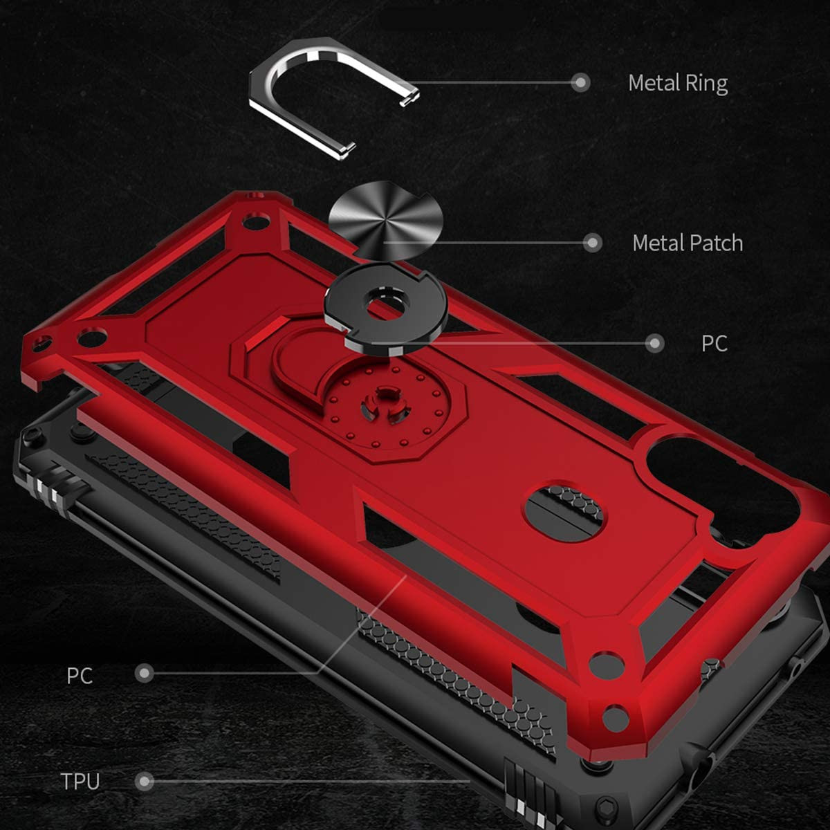 Red Galaxy A11 Shock Proof 360 Rotating Metal Circle Ring Stand Case ...