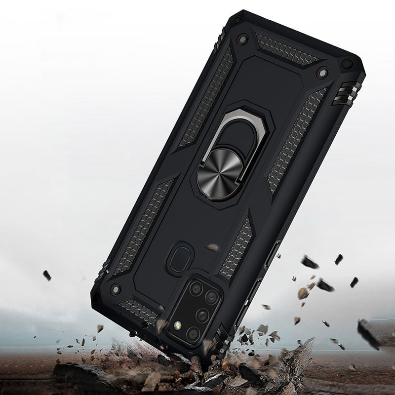 Black Hybrid Shock Proof Rotating Metal Ring Case For Galaxy A21s - New ...
