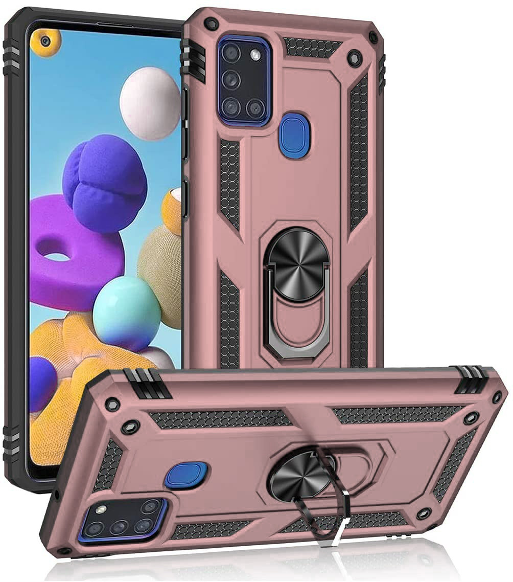 Black Hybrid Shock Proof Rotating Metal Ring Case For Galaxy A21s - New ...