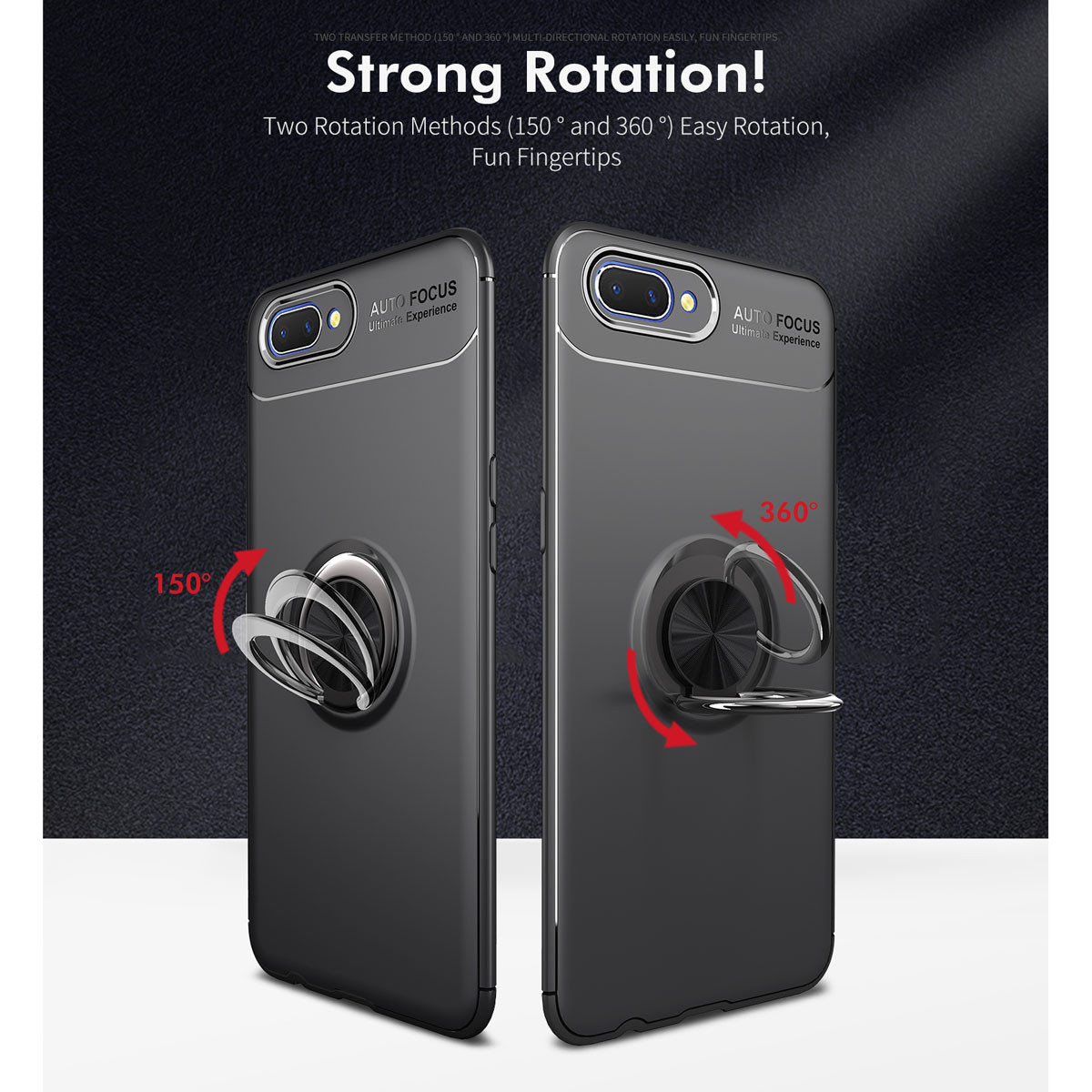 Black Slim Armor Metal Holder 360 Ring Stand Case For Oppo AX5 / A3S ...