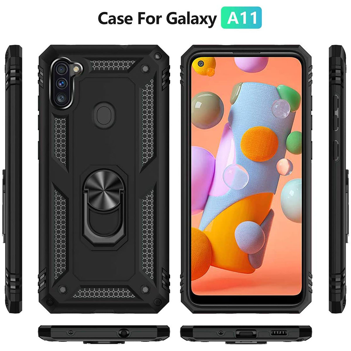 Black Galaxy A11 Shock Proof 360 Rotating Metal Ring Stand Case - New ...
