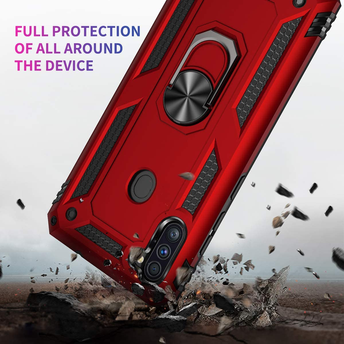 Red Galaxy A11 Shock Proof 360 Rotating Metal Circle Ring Stand Case ...