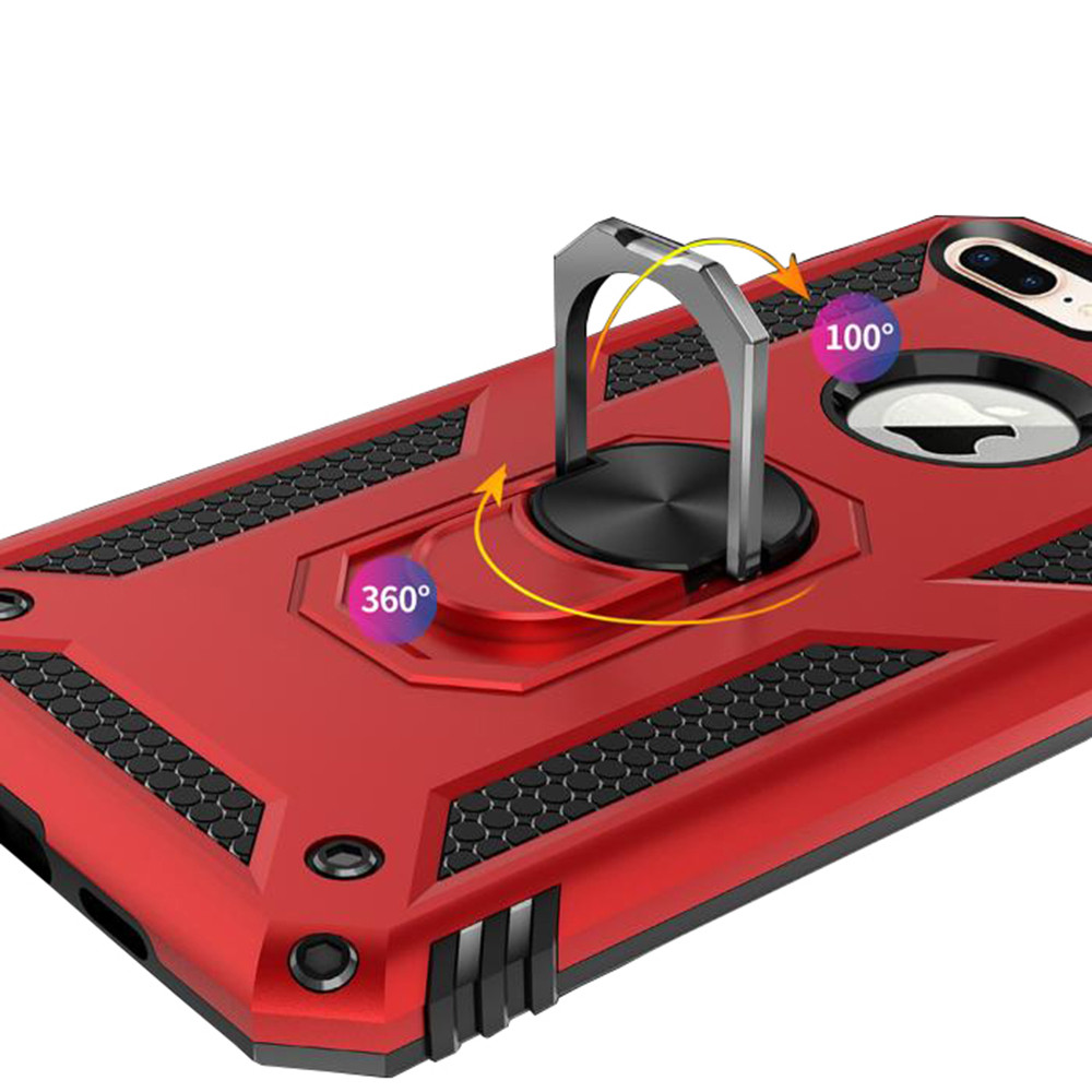 Red 360 Rotating Metal Ring Slim Armor Stand Case for iPhone SE 2020 ...
