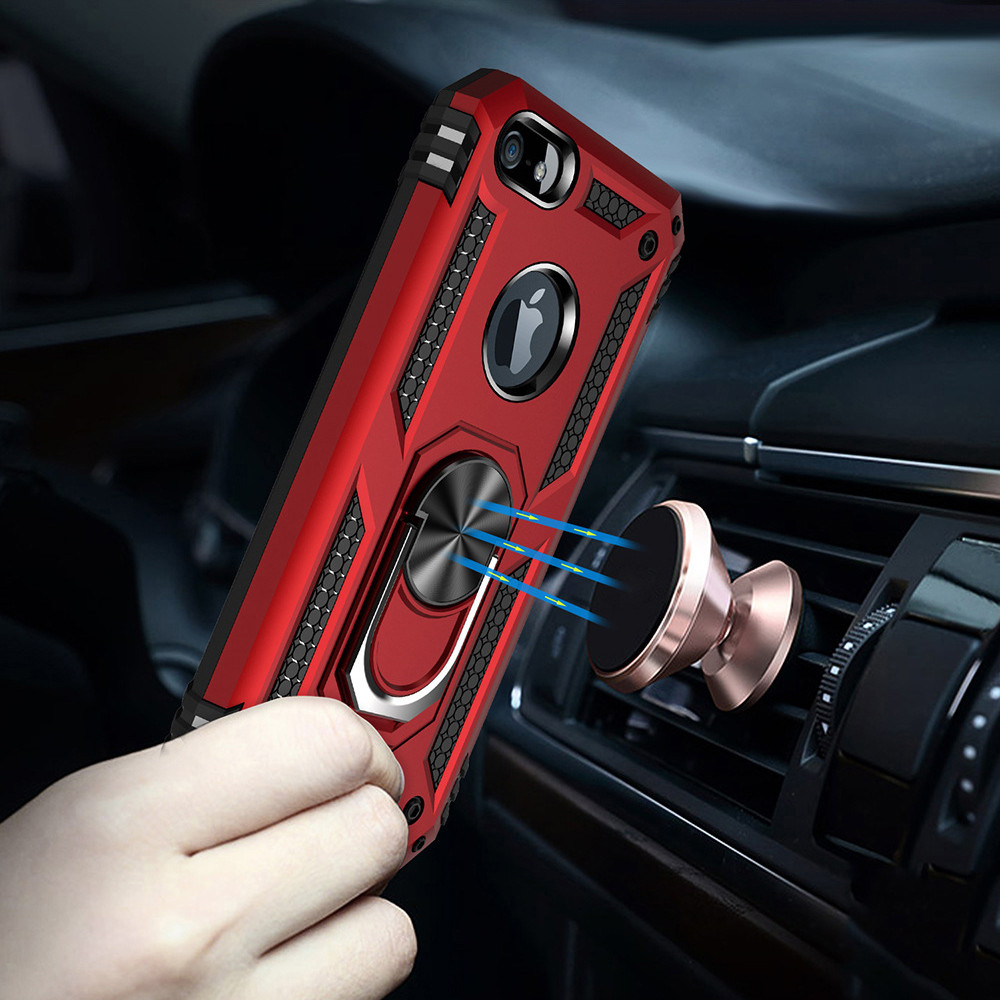 Red 360 Rotating Metal Ring Slim Armor Stand Case for iPhone SE 2020 ...