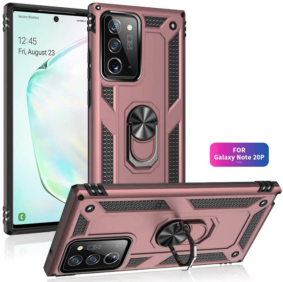 Black Galaxy Note 20 Ultra Heavy Duty 360 Metal Ring Stand Case - New Case