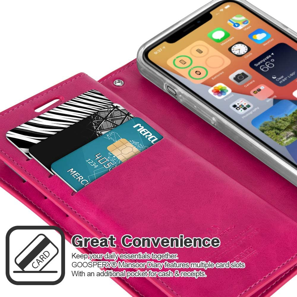 Hot Pink iPhone 12 Mini 5.4" Genuine Mercury Mansoor Diary Wallet Case ...