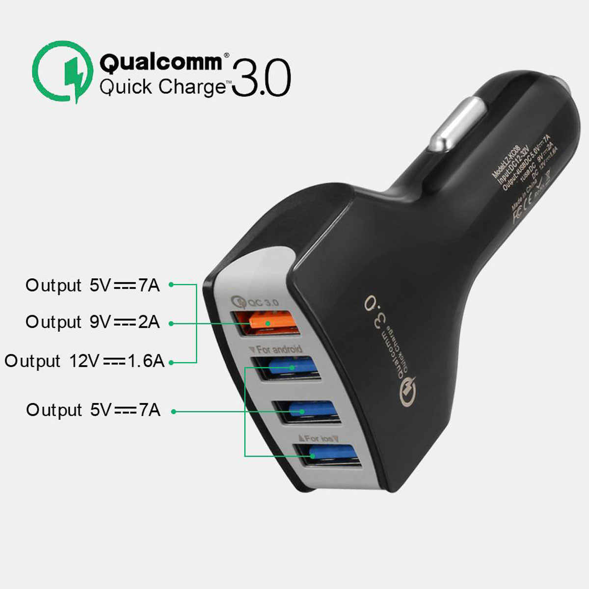 Qualcomm QC 3.0 Car Charger 4 USB Port Fast Charging Adapter - New Case ...