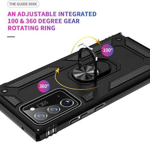 Black Galaxy Note 20 Ultra Heavy Duty 360 Metal Ring Stand Case - New ...