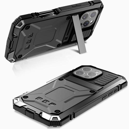 Black Extreme Military Grade Metal Heavy Duty Case For iPhone 16 Pro ...