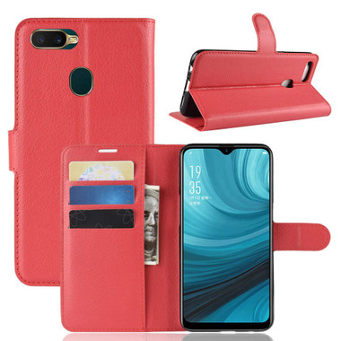 Oppo A3S / AX5 Litchi Smart Textured Wallet Case - Red - New Case Pty Ltd