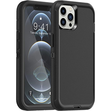 Black iPhone 12 Pro Max Rugged Shock / Drop Protection Defender Case ...