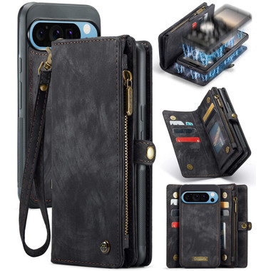 Black Google Pixel 9 Pro XL 2 in 1 Magnetic Retro Purse / Wallet Case ...