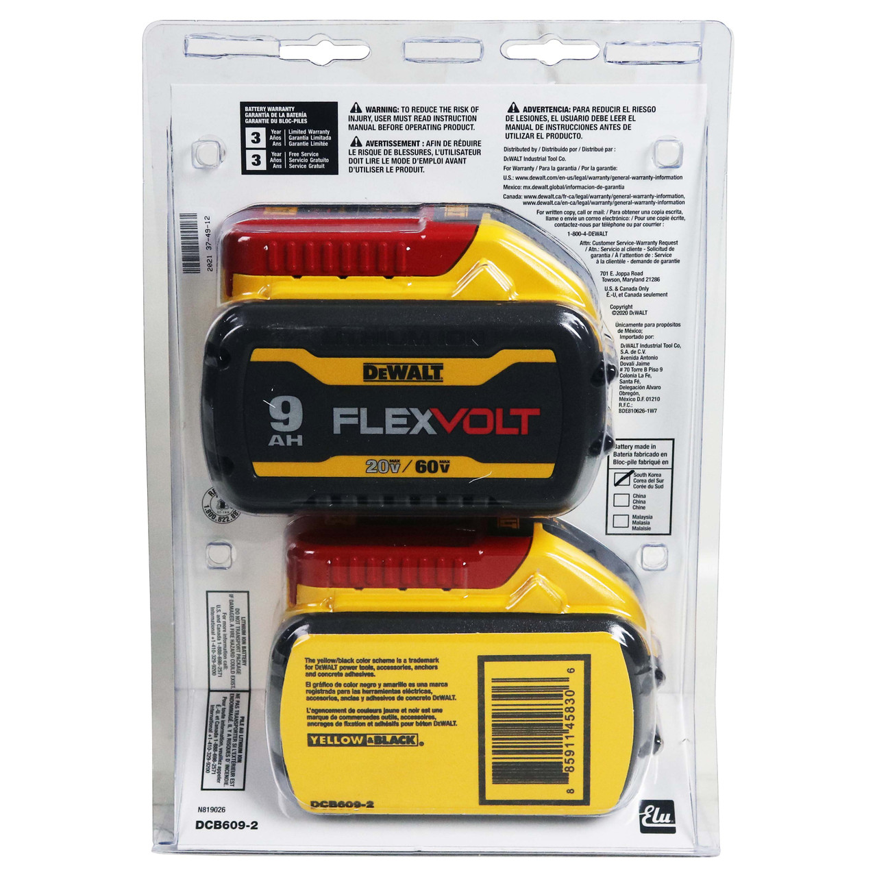 DEWALT DCB609-2 FLEXVOLT 20V/60V MAX Batteries, 9.0-Ah, 2-Pack