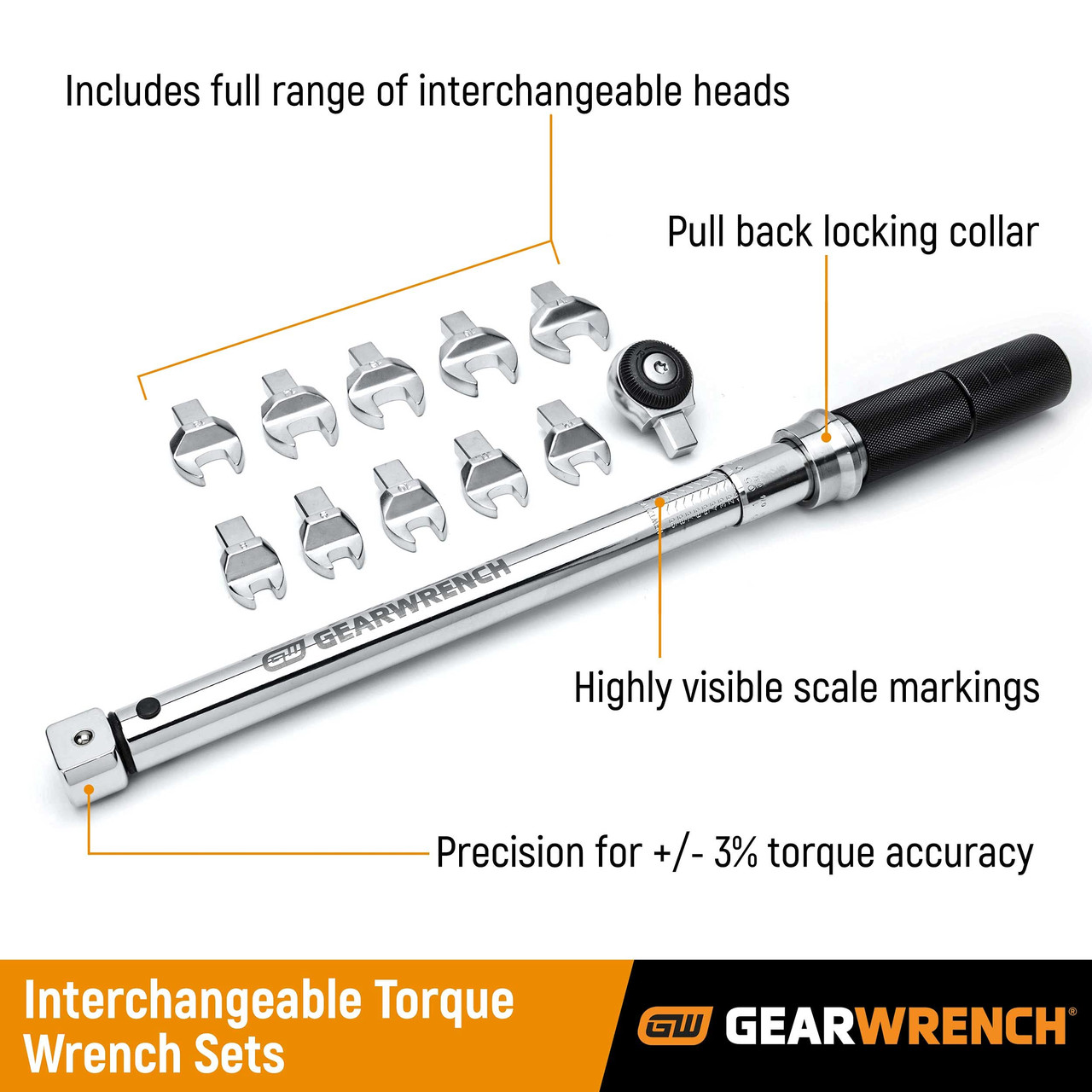 GearWrench 12 Pc Interchangeable Torque Wrench Set 5-25Nm OE, MM (89451 ...