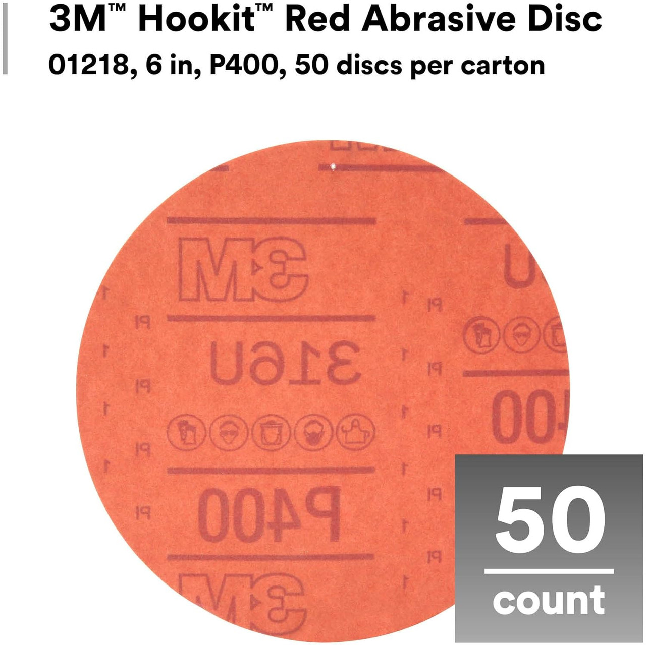 3M 1262 Red Abrasive Hookit Disc, 01262, 6 in, 40D, 25 discs per box ...